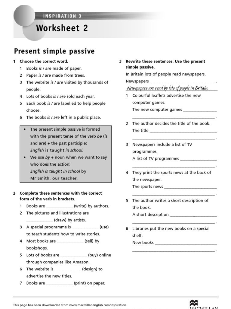 Worksheet 2 Present Simple Passive
