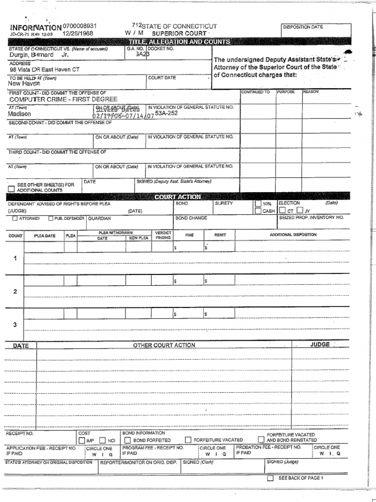 Arrest Warrant Application For Officer Bernard Durgin | PDF