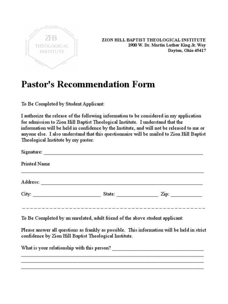Pastors Recommendation Form | PDF | Ancient Mediterranean Religions ...