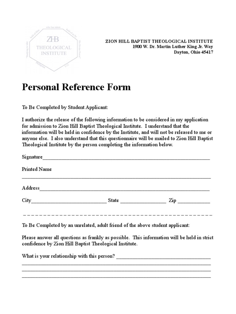 Personal Reference Form | PDF | Protestantism | Ancient Mediterranean ...