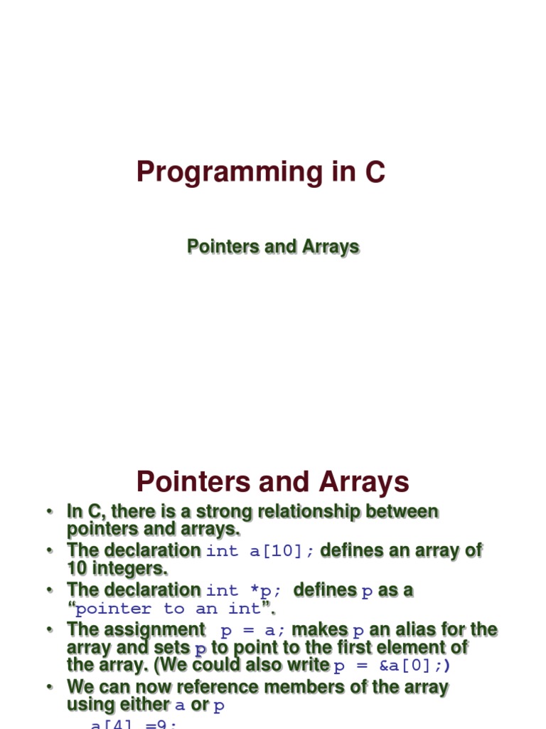 Programming in C: Pointers and Arrays | PDF | Pointer (Computer ...
