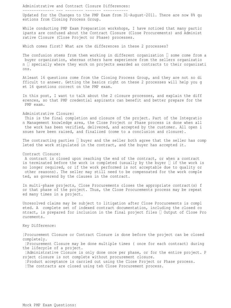 Understanding Contract vs. Admin Closure | PDF | Test (Assessment ...