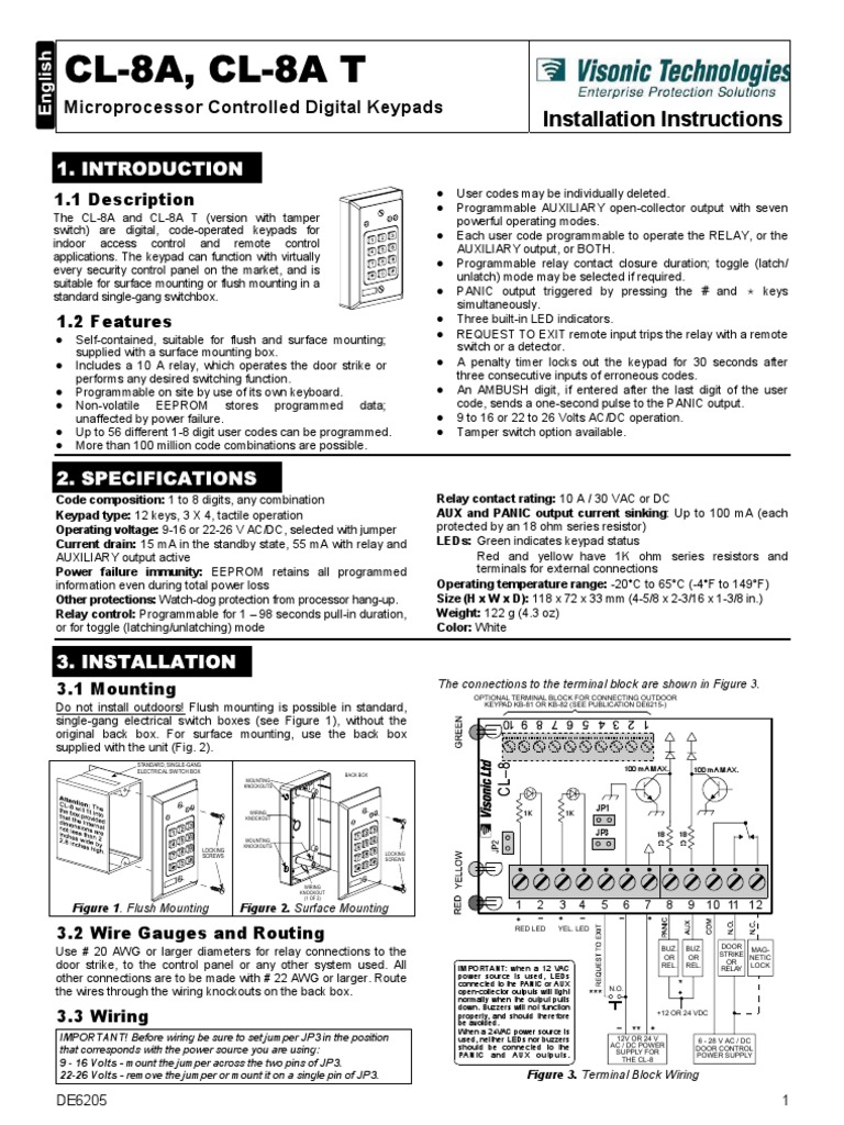 CL-8A, CL-8A T: Microprocessor Controlled Digital Keypads
