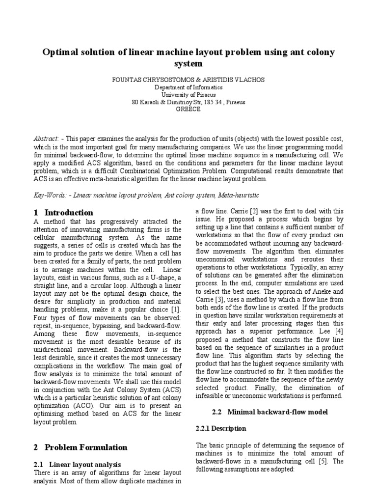 Optimal Solution of Linear Machine Layout Problem Using Ant Colony ...