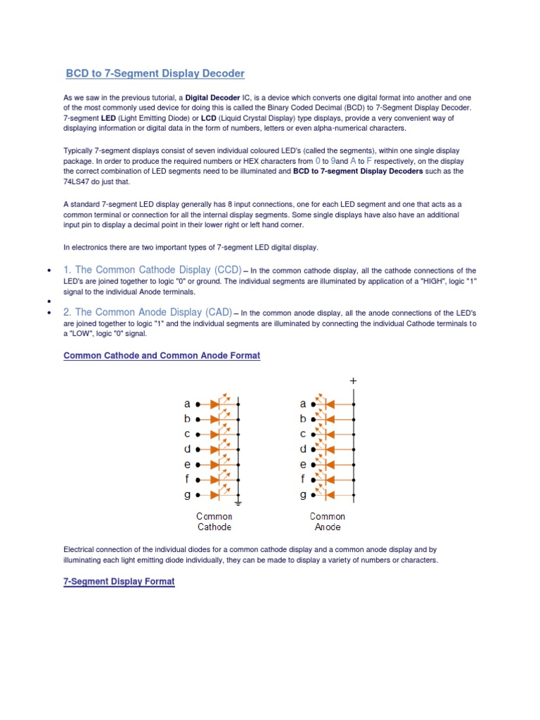 BCD To Seven Segment | PDF | Binary Coded Decimal | Light Emitting Diode