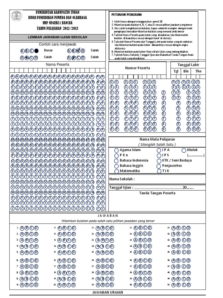 LJK UJIAN SEKOLAH p-1 | PDF