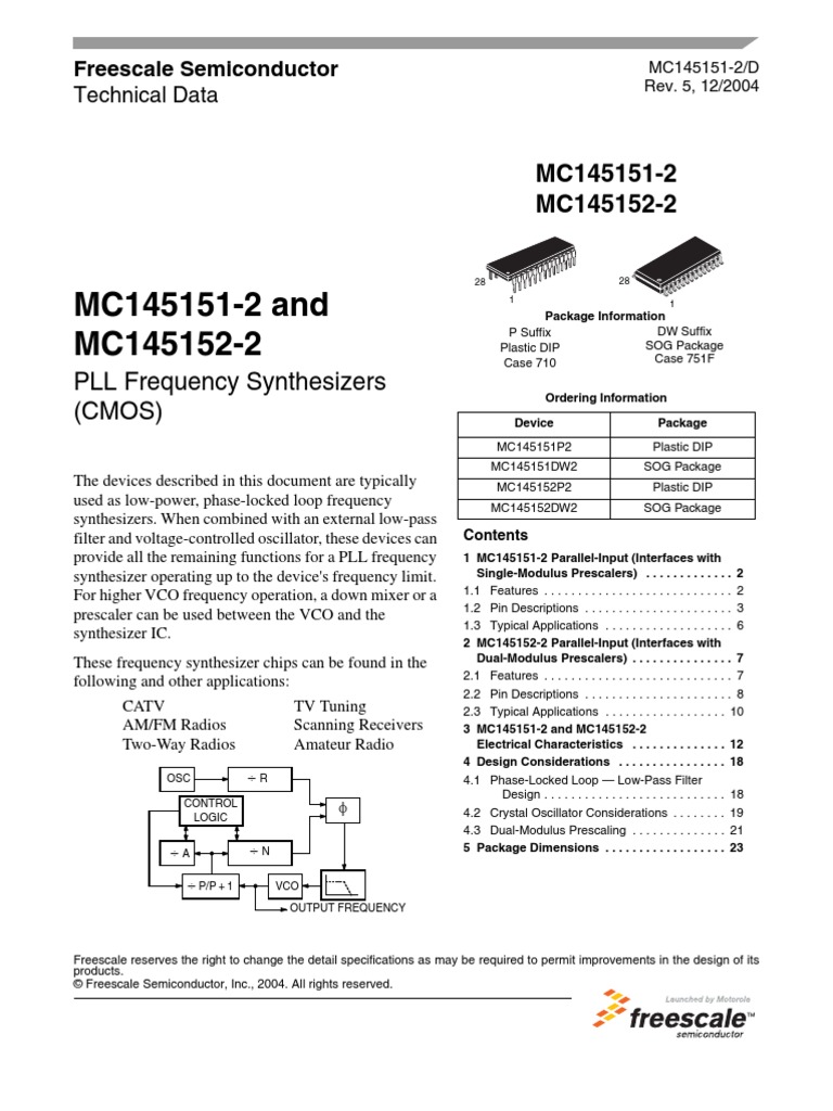 MC145151-2 and MC145152-2: PLL Frequency Synthesizers (CMOS) | PDF ...
