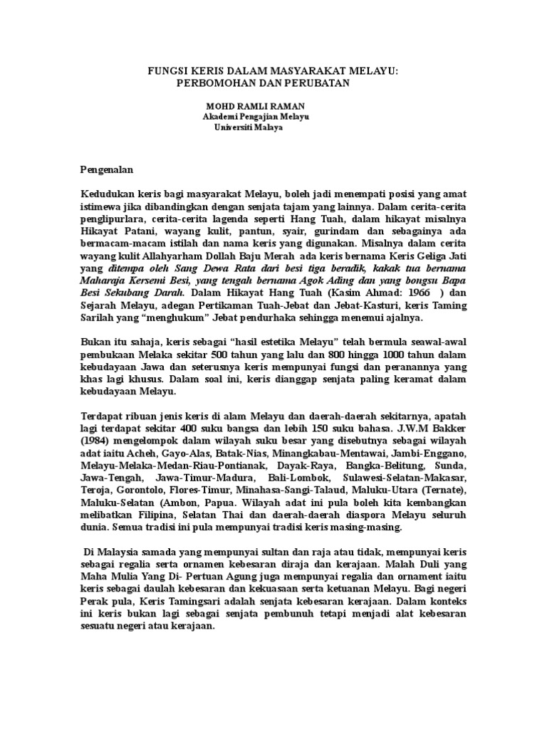 Fungsi Keris Dalam Budaya Melayu | PDF | Sejarah