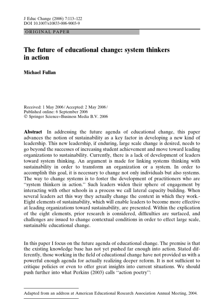 The Future of Educational Change: System Thinkers in Action | PDF ...