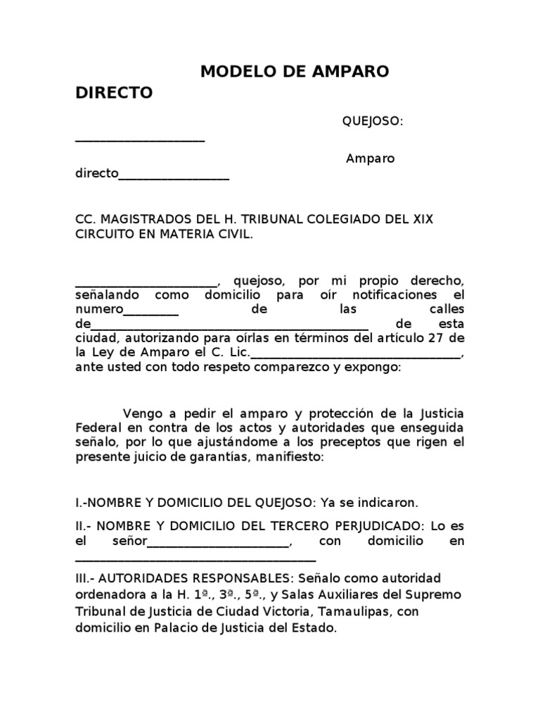 Modelo de Demanda de Amparo Directo | PDF | Derecho