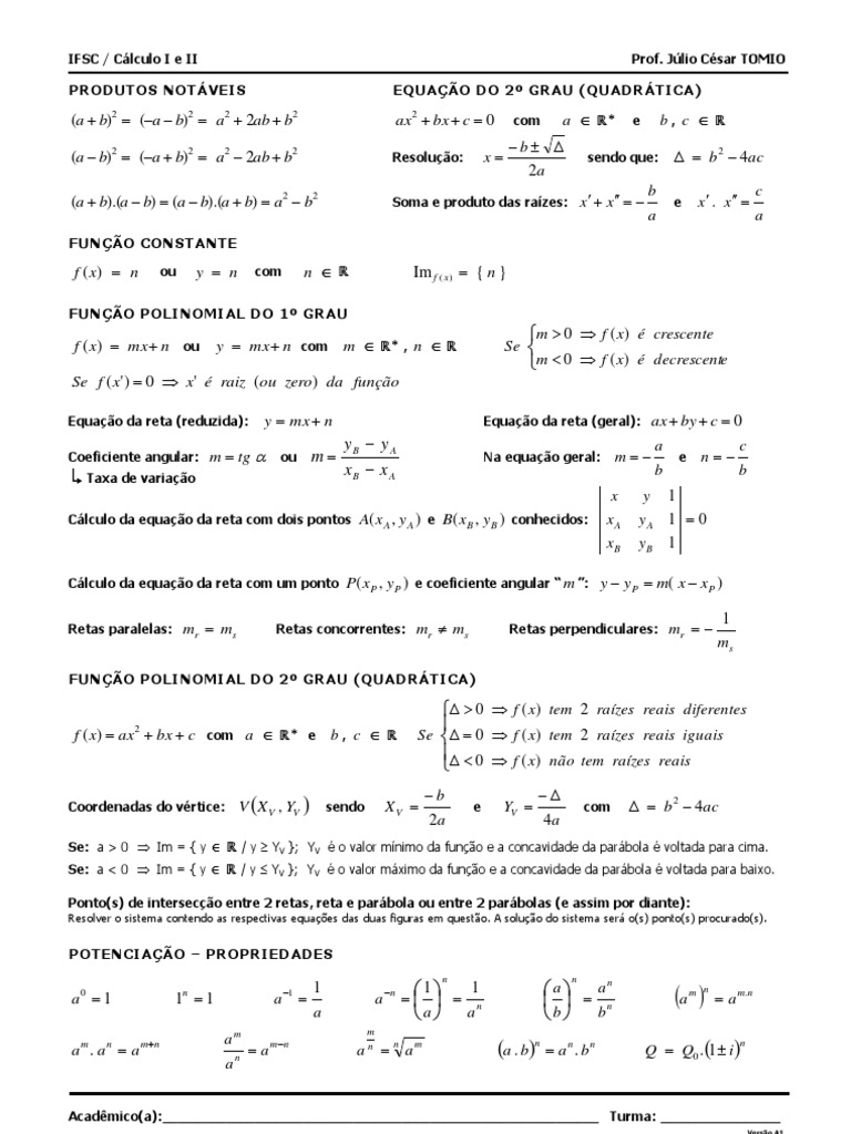 Formulario Basico Calculo Versao A1 PDF | PDF | Triângulo | Matemática ...