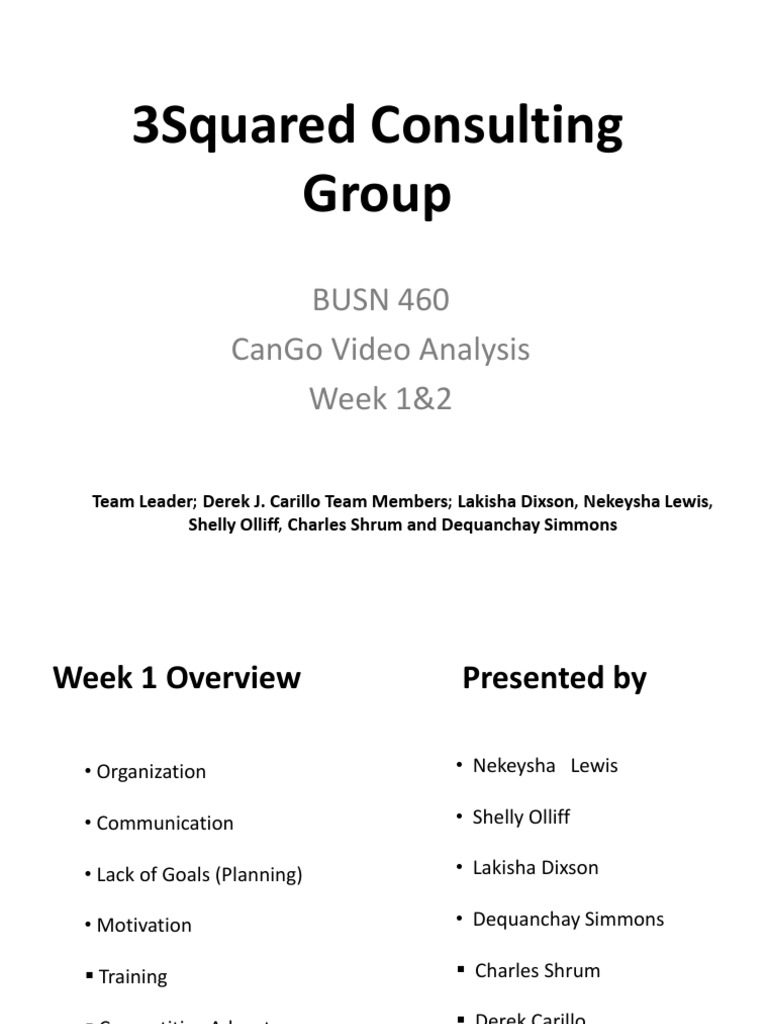 3squared Consulting Group: Busn 460 Cango Video Analysis Week 1&2 | PDF | Goal | Competitive ...