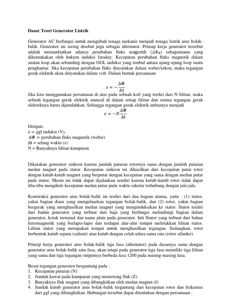 Dasar Teori Generator Listrik | PDF