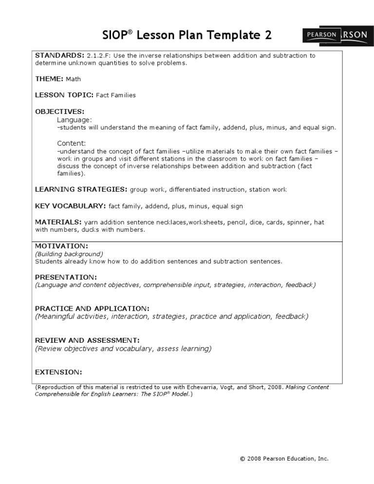 Siop Lesson Plan Template2 | PDF