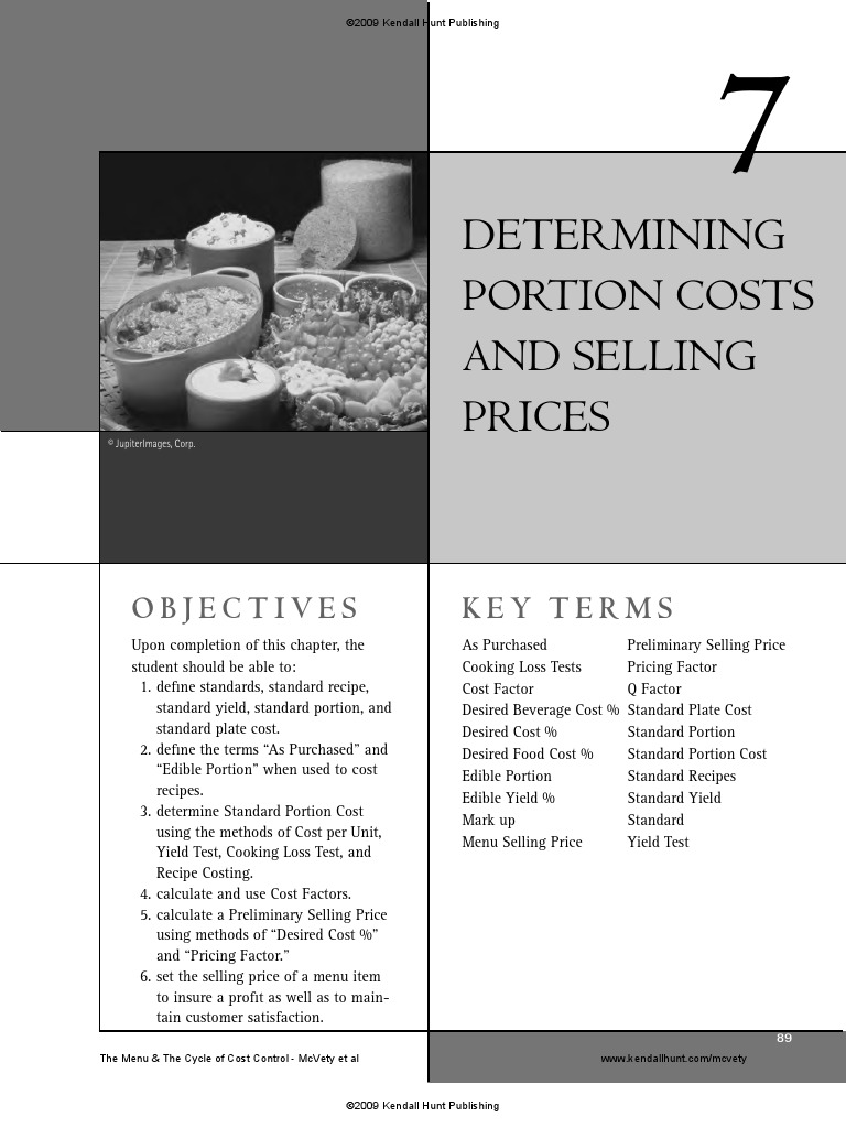 Determining Portion Costs and Selling Prices: Key Terms Objectives ...