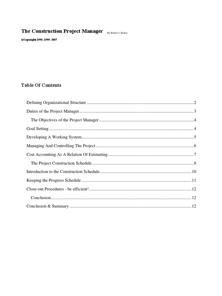 The Construction Project Manager | PDF