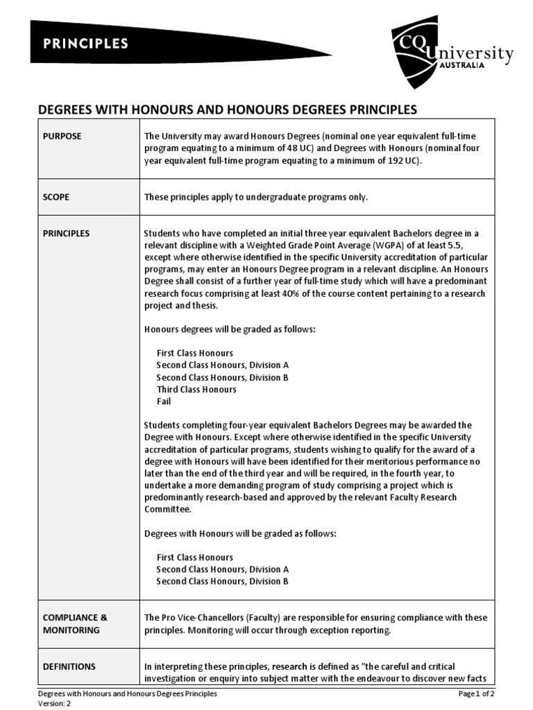 Degrees With Honours and Honours Degrees Principles | PDF | Academic ...