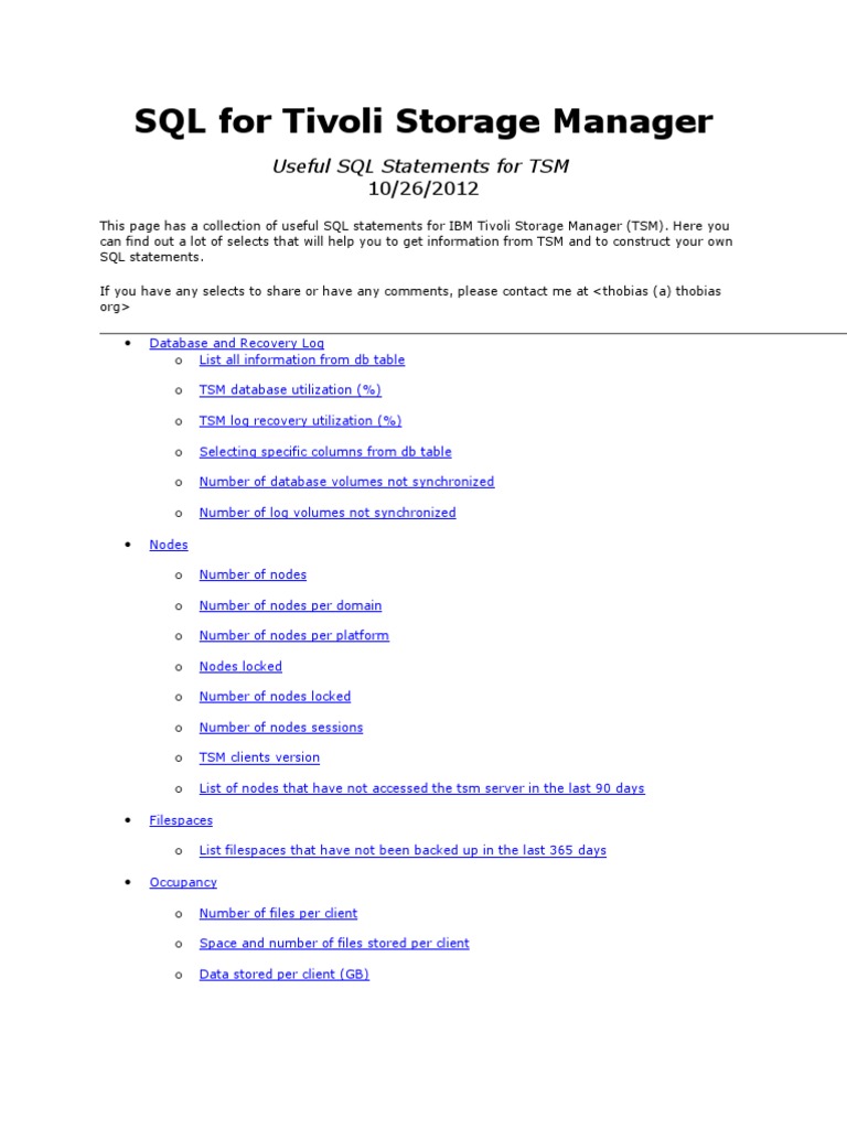 SQL For TSM | PDF | Computer Data Storage | Backup