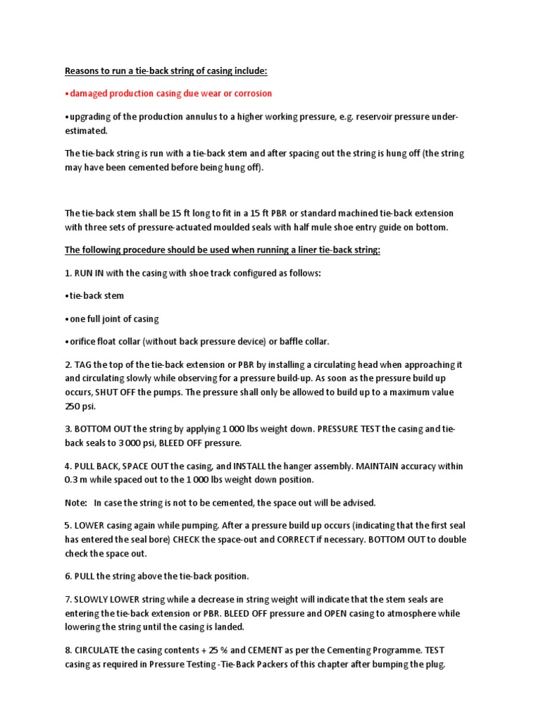 Tie Back Liner Run | Download Free PDF | Casing (Borehole) | Civil ...