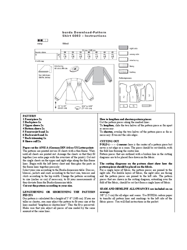 BL Us A Burda Style 6003 Instrucciones | PDF | Seam (Sewing) | Sewing
