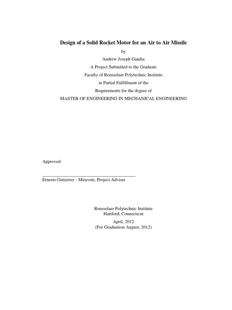 Design of A Solid Rocket Motor For An Air To Air Missile | PDF | Rocket ...