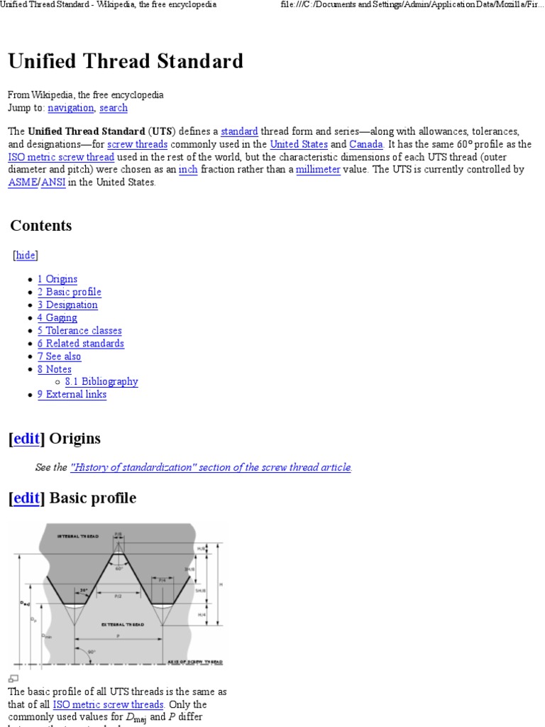Unified Thread Standard | Screw | Machining
