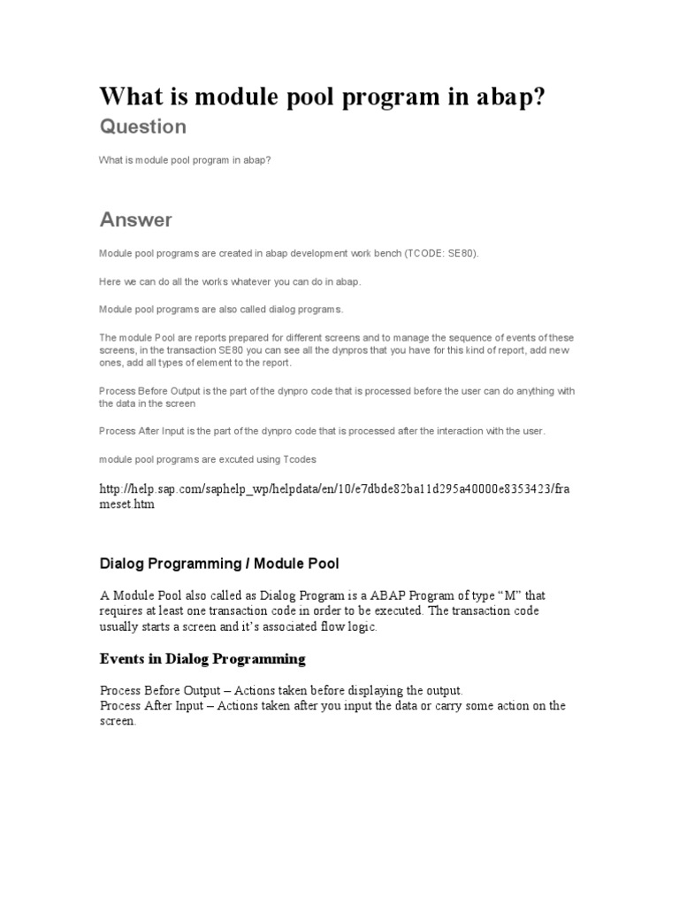 What Is Module Pool Program In Abap Pdf Computer Program Programming 
