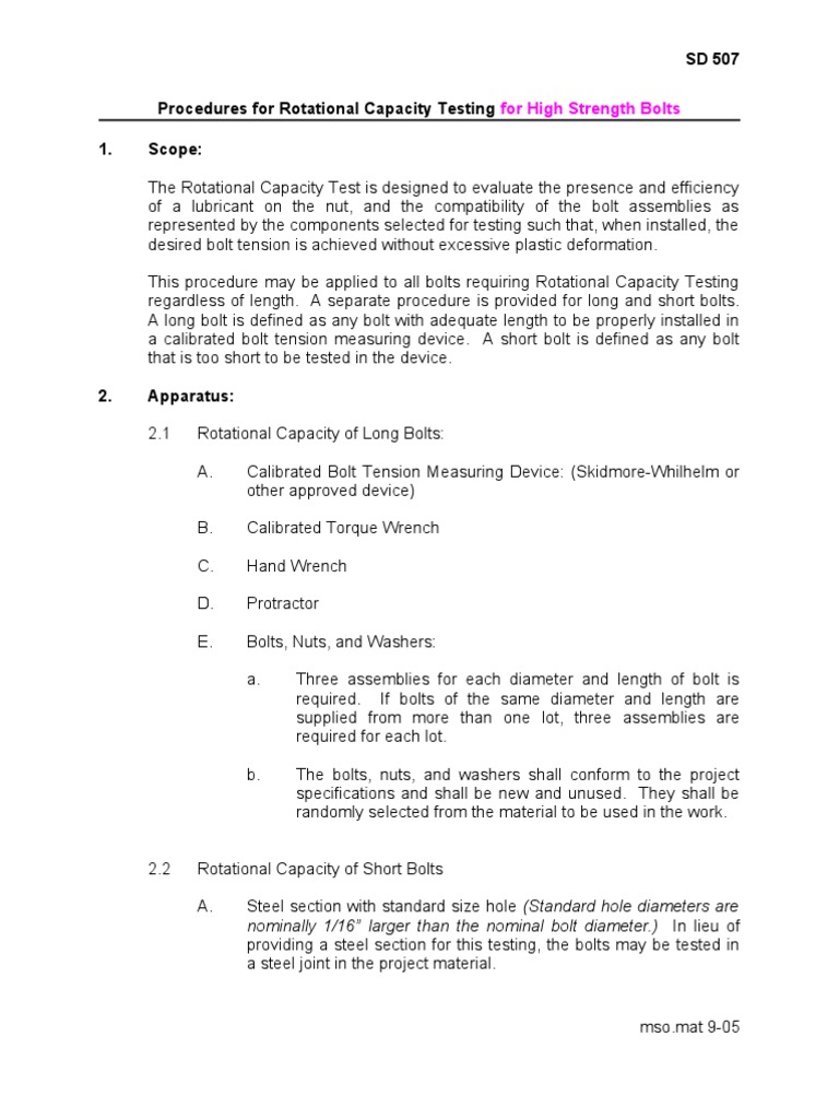 Procedures For Rotational Capacity Testing of Galvanized ASTM A325 ...