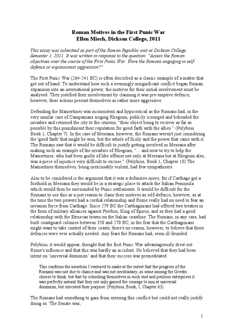 Miech Roman Motives in The First Punic War | PDF | Carthage | Ancient Rome