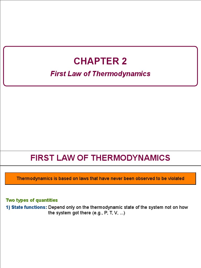 First Law of Thermodynamics | PDF | Heat | Enthalpy