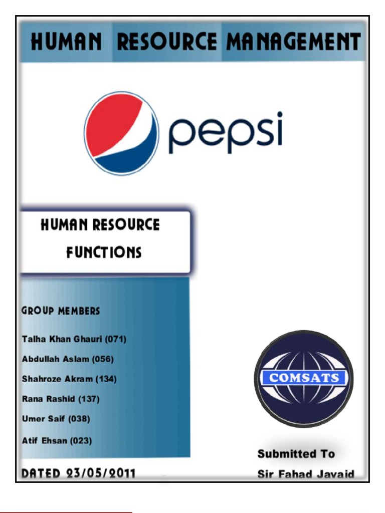 63013115 Pepsi Hr Functions | Human Resource Management | Pepsi