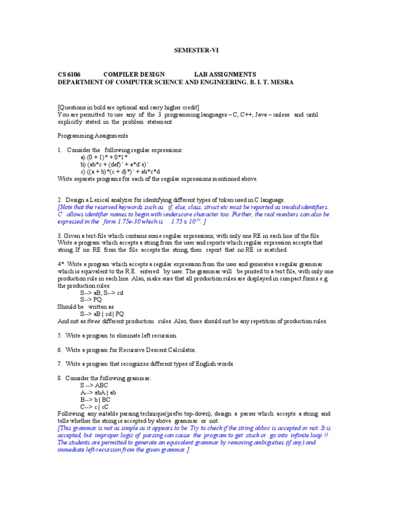 Menu - 634641194757402500 - CS6106 Compiler Design Lab Assignments | PDF | Parsing | C ...