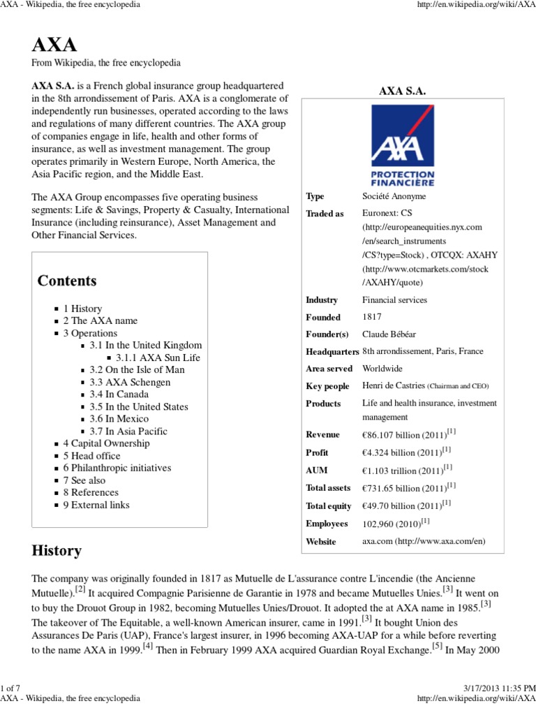 AXA - Wikipedia, The Free Encyclopedia | PDF | Business