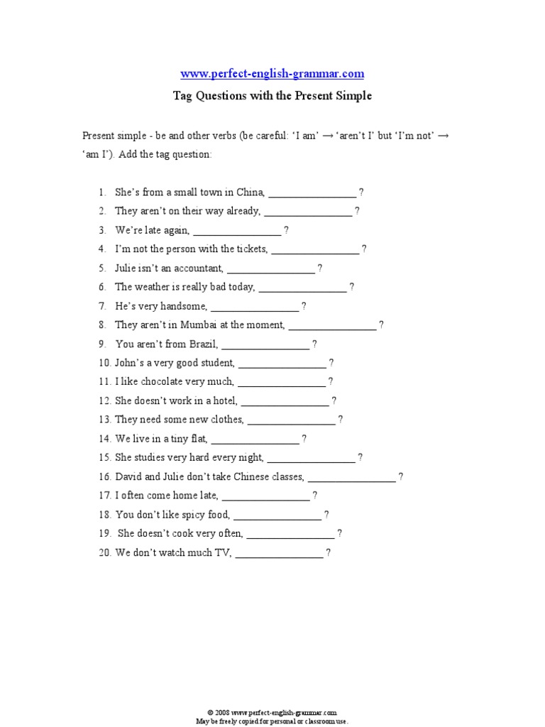 Tag Questions Present Simple | PDF