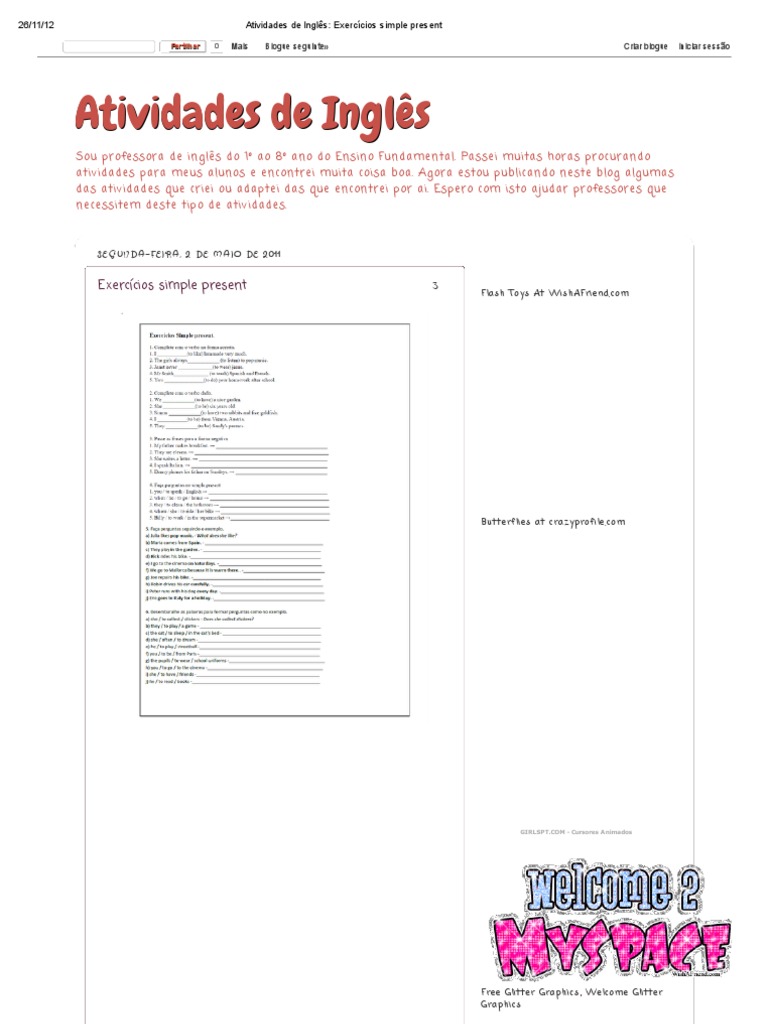 Atividades de Inglês - Exercícios Simple Present | PDF | Comunicação ...