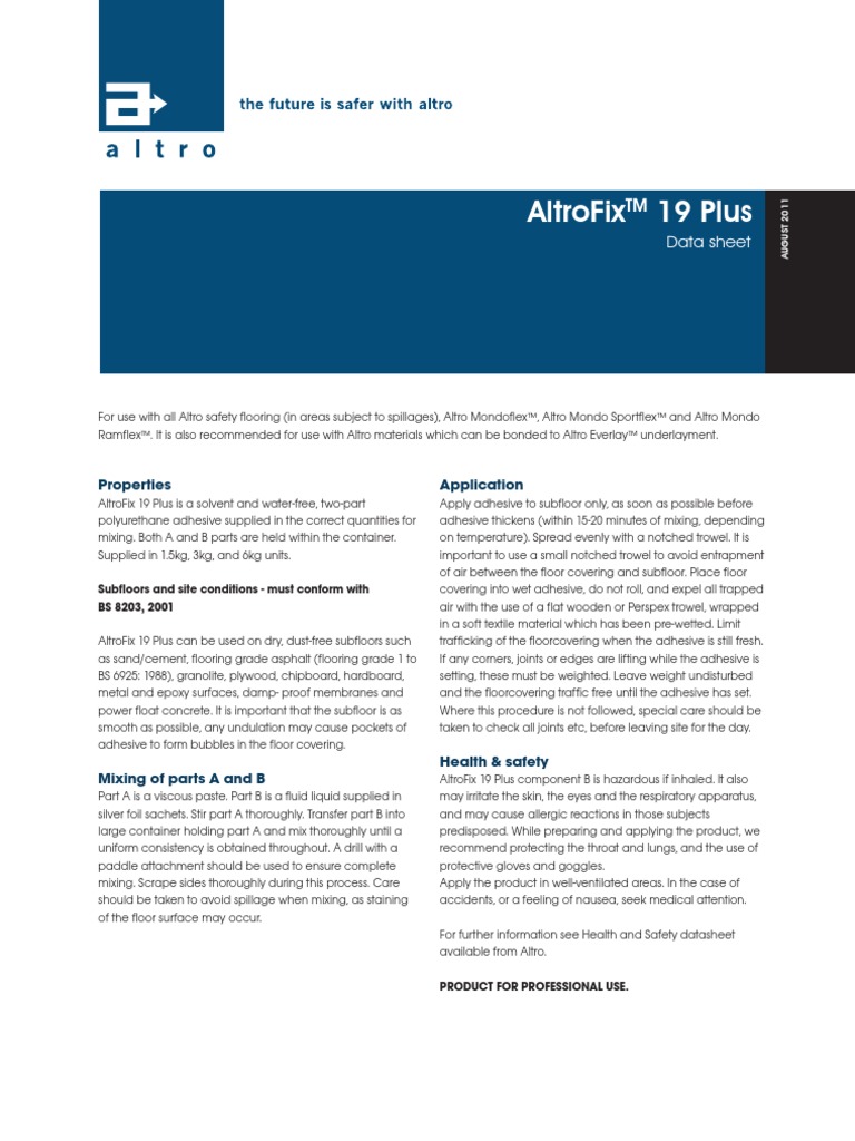 AltroFix 19 Plus Data Sheet | PDF | Adhesive | Flooring