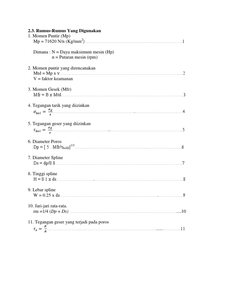 Rumus Diameter dan Momen Puntir Poros | PDF | Teknologi & Rekayasa