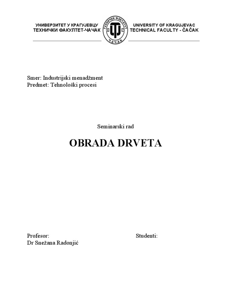 Seminarski Rad Obrada Drveta TO | PDF