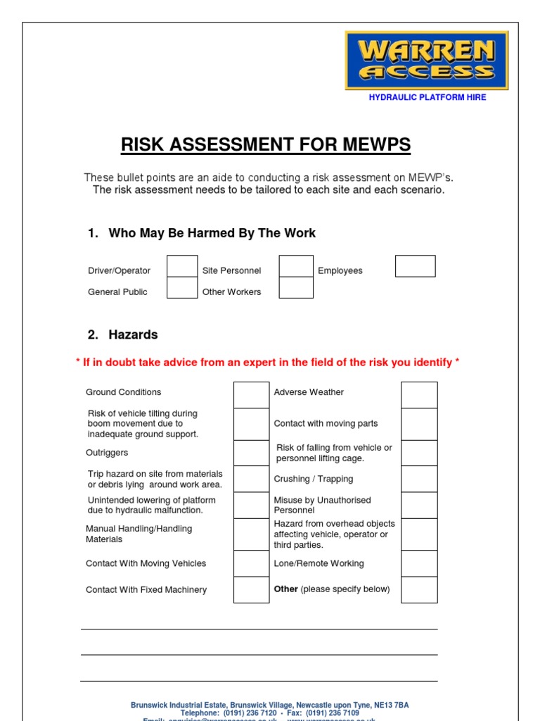 MEWP Risk Assessment Guidelines | PDF | Vehicles | Risk