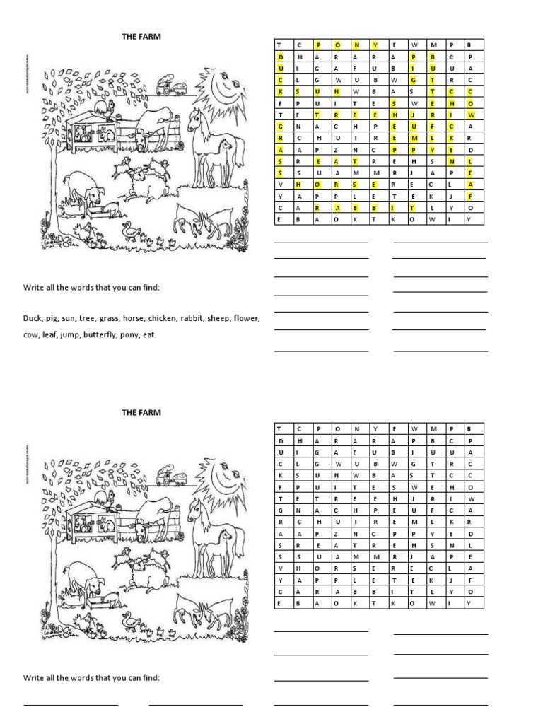 Farm Animal Word List Activity | PDF