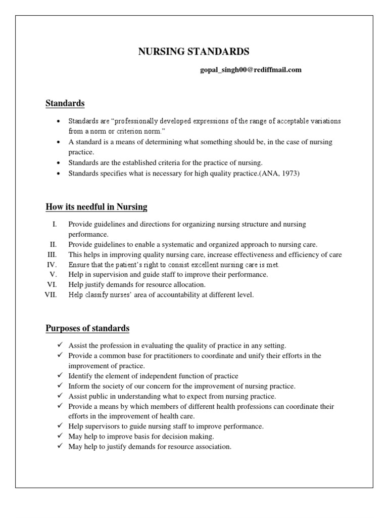 Nursing Standards | PDF | Nursing | Health Care