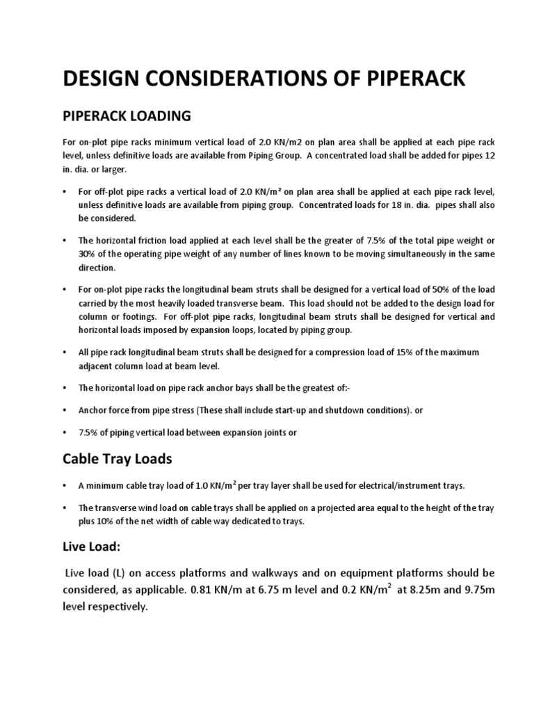 Design Consideration of Piperack | PDF | Deep Foundation | Pipe (Fluid ...