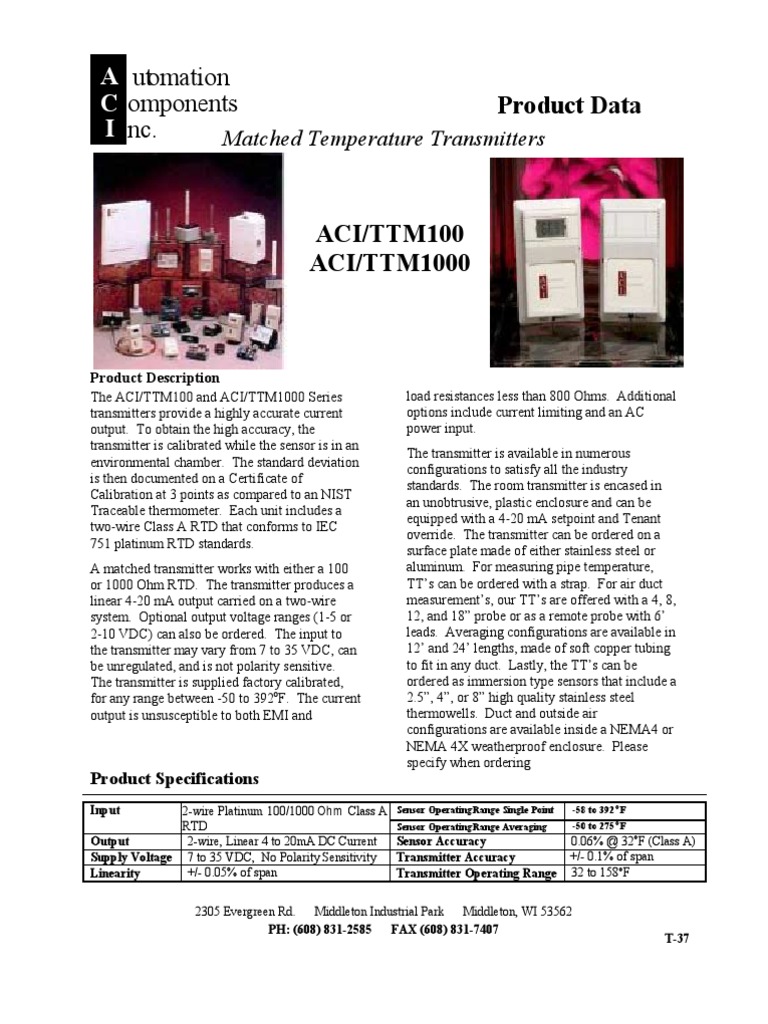 ACI - TT1000 - Catalogo | PDF | Calibration | Sensor