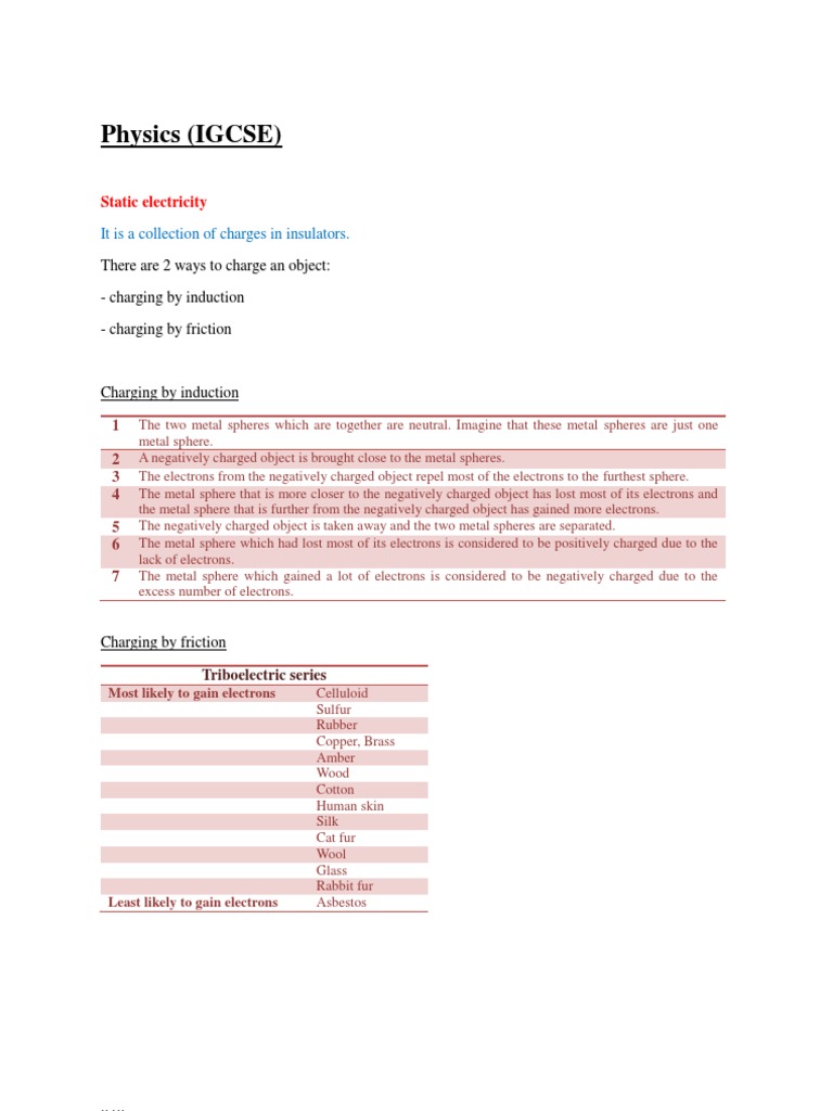 Igcse Physics Electricity Pdf Electric Charge Series And Parallel Circuits