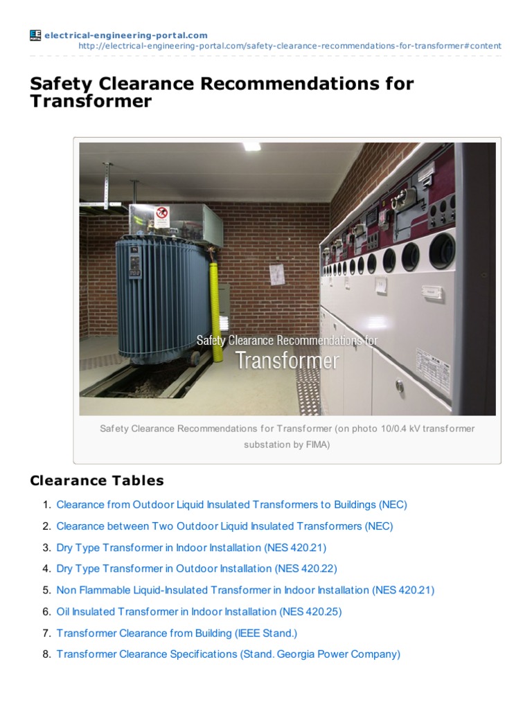 Transformer Clearance Safety Guidelines | PDF | Transformer | Insulator ...