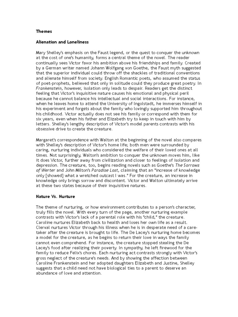 Edexcel A-Level English Literature: Frankenstein Themes | PDF ...