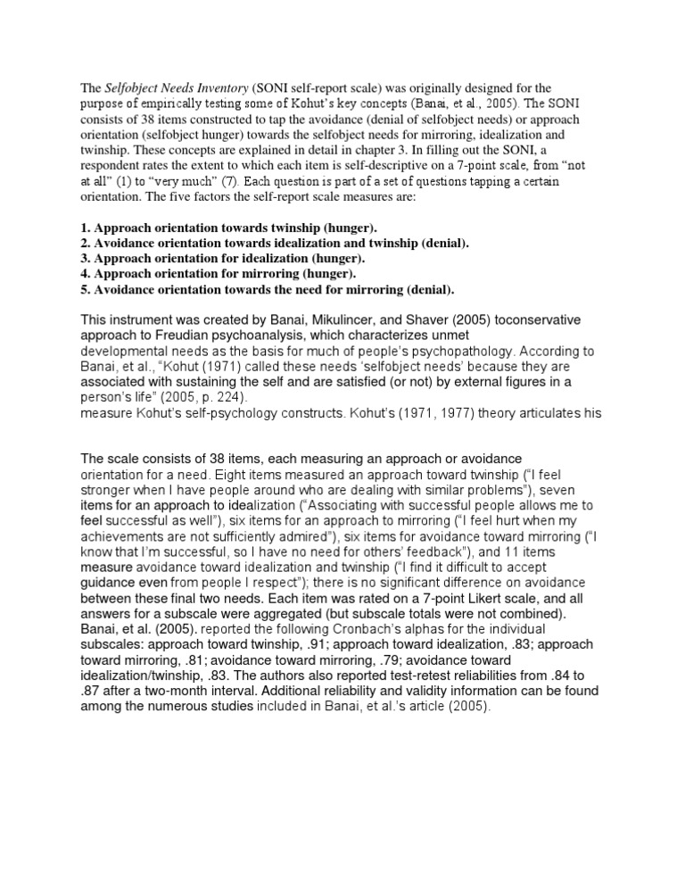 The Selfobject Needs Inventory | PDF | Self Report Study ...