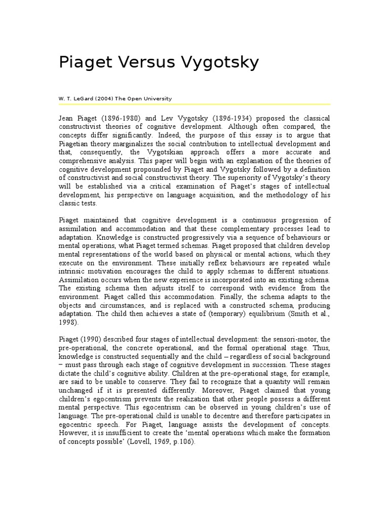 Piaget Versus Vygotsky | PDF | Constructivism (Philosophy Of Education ...