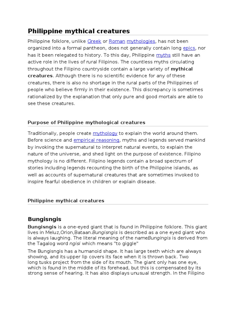 Philippine Mythical Creatures | PDF | Traditional Stories | Mythology