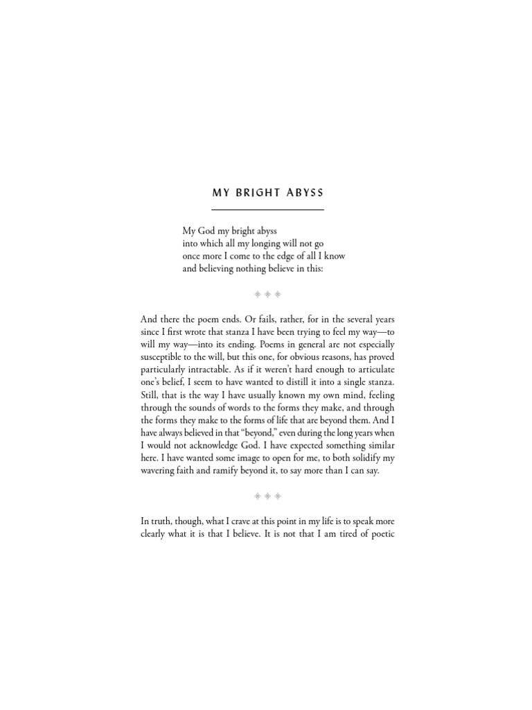 Excerpt: 'My Bright Abyss' by Christian Wiman | PDF | Faith | God